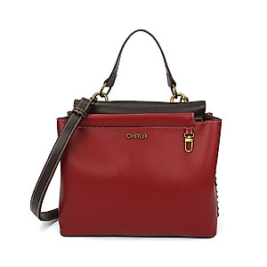 CHALA Charming Satchel with Adjustable Strap - Ivory Paw Print - Burgundy