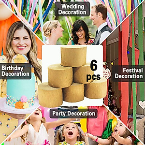 Gold Crepe Paper Streamers 6 Rolls for Party Streamers Decorations Birthday Wedding Baby Bridal Shower Backdrop Craft Supplies (1.8 Inch x 82 Ft/Roll，492ft)