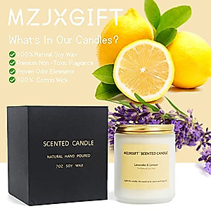 Great Gifts for Him or Her, MZJXGIFT Scented Candle, 7 Oz Natural Soy Wax, Single Lead-Free Cotton Wick, 48 Hours of Burn Time (Lavender & Lemon)
