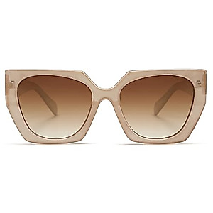 SOJOS Retro Cateye Polarized Oversized Sunglasses Womens Vintage Square Designer Sunnies SJ2205, Light Brown/Brown