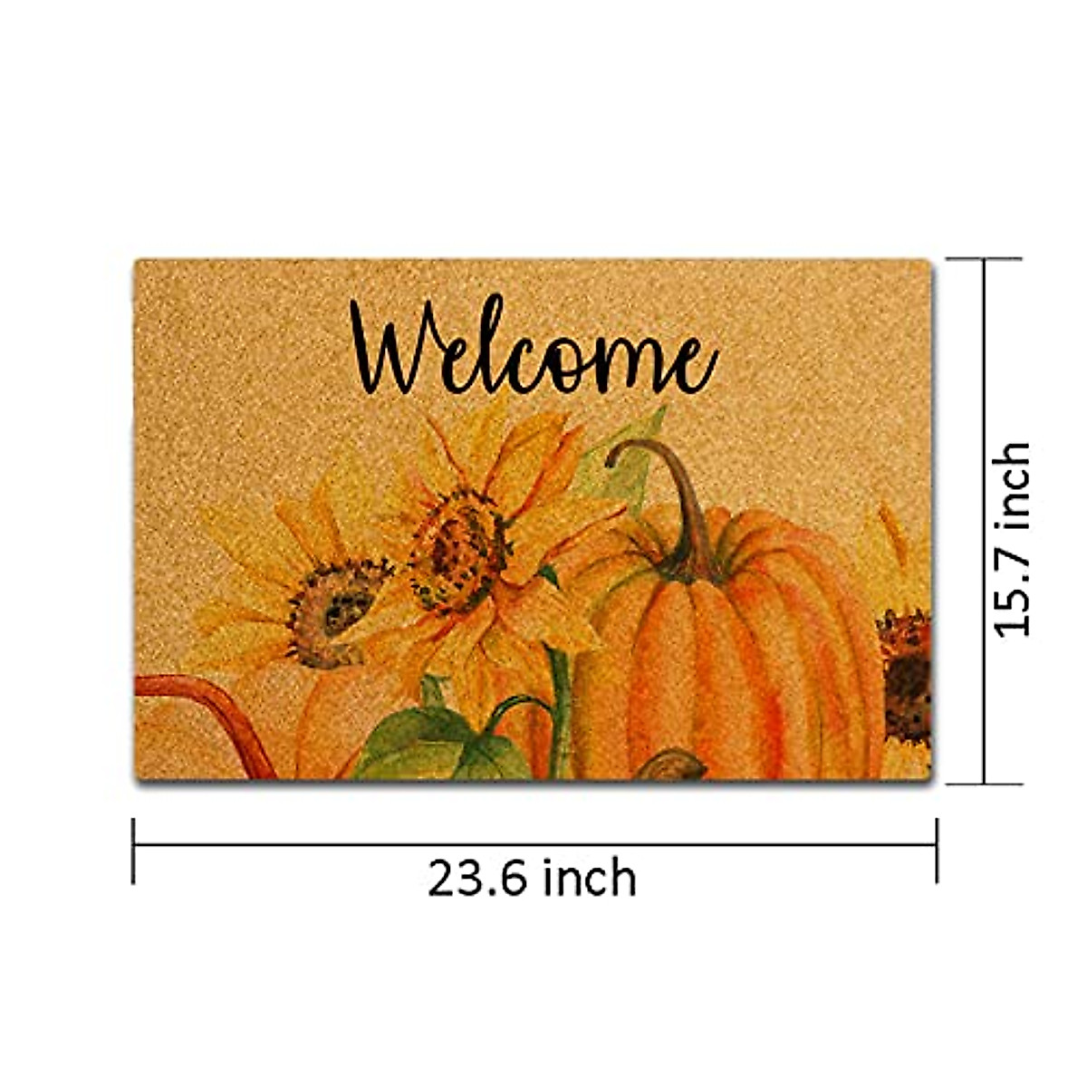 Funny Fall Doormat Welcome Pumpkin Sunflowers Indoor Outdoor Entrance Floor Mat Home Office Front Door Mat Non-Slip Rubber Backing 23.6 X 15.7 Inch