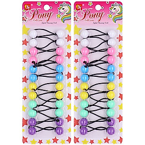 Beauty Town 24 Count Girls Hair Ties with Balls Bubble Twinbead Ponytail Holders (White, Pink, Sky Blue, Yellow, Mint, Purple)