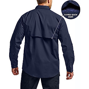 CQR Men's Long Sleeve Tactical Shirts, Ripstop Military Work Shirts, UPF 50+ Breathable Button Down Outdoor Hiking Shirt, Officer Work Shirts Dark Midnight Navy, Large