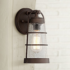 Franklin Iron Works Averill Park Farmhouse Rustic Outdoor Wall Light Fixture Oil Bronze Metal 10 1/4" Clear Seedy Glass Exterior House Porch Patio Outside Deck Garage Yard Front Door Garden Home