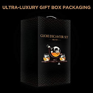 flybold Whiskey Decanter Set - Whiskey Decanter Globe Set for Men Certified Safe Great Gifts for men - Bourbon decanter Scotch Decanter Sets 28 oz Includes 2 Glasses