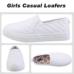NCCB Girls Sneakers Slip On Casual Sneakers for Girls Nonslip Comfort Lightweight Flats Shoes for Big Girls Little Girls White Size 2
