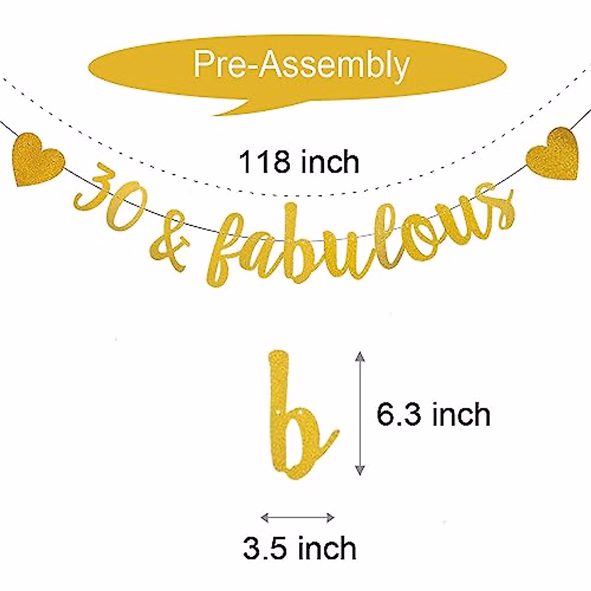 WEIANDBO Gold “30 & fabulous ”Glitter Banner, Pre-Assembly,30th Birthday/Wedding Anniversary Party Decoration Bunting Sign Background/30 & fabulous