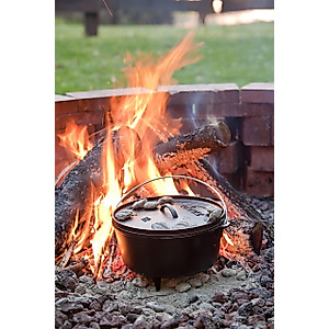 Lodge 8 Quart Pre-Seasoned Cast Iron Camp Dutch Oven with Lid - Dual Handles - Use in the Oven, on the Stove, on the Grill or over the Campfire - Black