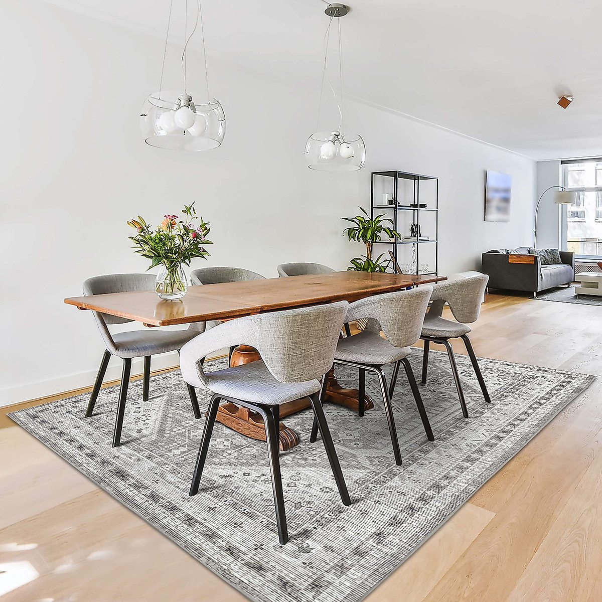 Vernal Machine Washable Non Slip Area Rug for Living Room, Bedroom, Dining Room Pet Friendly High Traffic Non-Shedding Rugs Senglea Persian Collection Carpets 5 X 7 Feet Grey