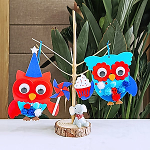 Winlyn 24 Sets 4th of July Patriotic Owl Ornaments Decorations DIY Patriotic Craft Kits Owl Red White Blue USA Flag Pinwheel Stickers Googly Eyes for Kids Favors Classroom Home Activity Art Project