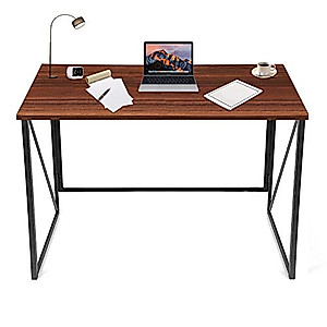 DESTURE Home Office Computer Desk, Easy Two Step Quick Folding Small Desk Home Office Study Desk Metal Frame, Modern Simple Laptop Table Brown 40''