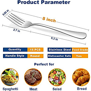 Forks Silverware,16-Piece Dinner Forks,8 Inches Premium Food-Grade Stainless Steel Forks,Metal Forks Set,Silverware Forks Only,Mirror Polished,Dishwasher Safe