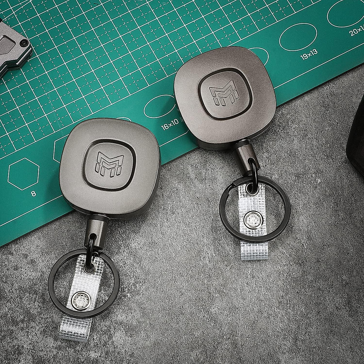 MNGARISTA 2 Pack Heavy Duty Metal Retractable Keychain with Belt Clip, 8 oz Retraction, 31.5" Steel Cable, Zinc Alloy ID Badge Reel Key Chain Retractor (Dark Gray)