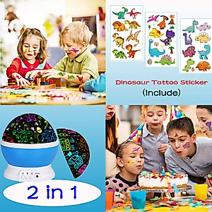 HONGID Dinosaur Night Light for Kids,Night Light Projector Built-in 12 Light Songs 360 Degree Rotating 16 Colorful Lights for Children Kids Birthday, Parties.Baby Stuff