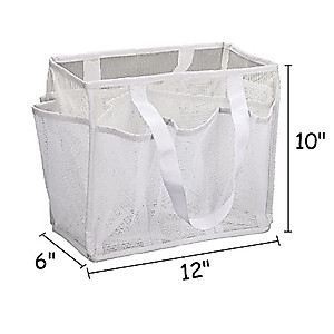 Qimodo Mesh Shower Caddy Tote with V-separated Compartment,Heavy Duty Toiletry Bath Basket Bag for Dorm College Gym Camping (White)