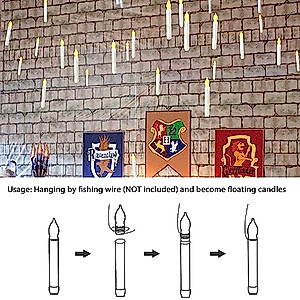 Amagic 12 Pcs Flameless LED Taper Candles, No Remote, Magical Hanging Floating Candles, Battery Operated Candlesticks, Electric Fake Candles Flickering 6.5" for Halloween Party Church Christmas Decor