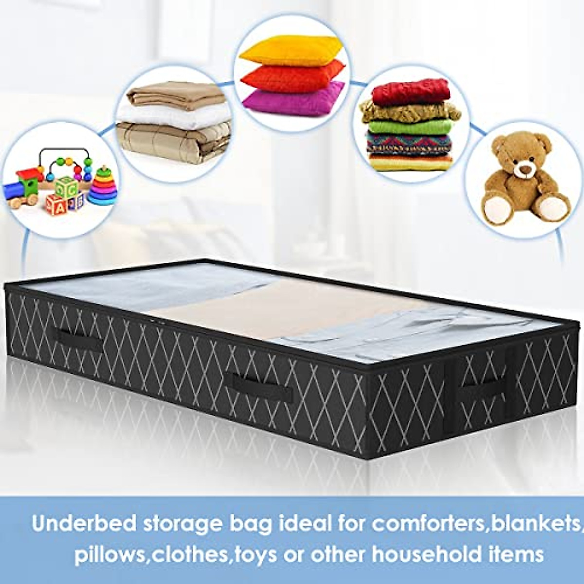 Under Bed Storage Bags Large Capacity Underbed Clothing Organizer with Clear Cover and Reinforced Handles Foldable Underbed Storage Bins Durable Organizer for Clothes Blankets Bedding
