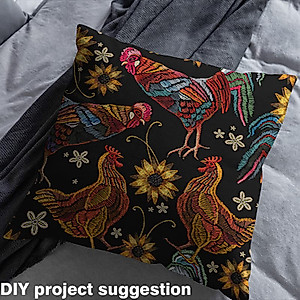 jejeloiu Chicken Print Fabric by The Yard,Farm Animals Upholstery Fabric for Chairs Sofa Couch, Botanial Sunflower Outdoor Fabric Waterproof, 3 Yards, Red Black Yellow