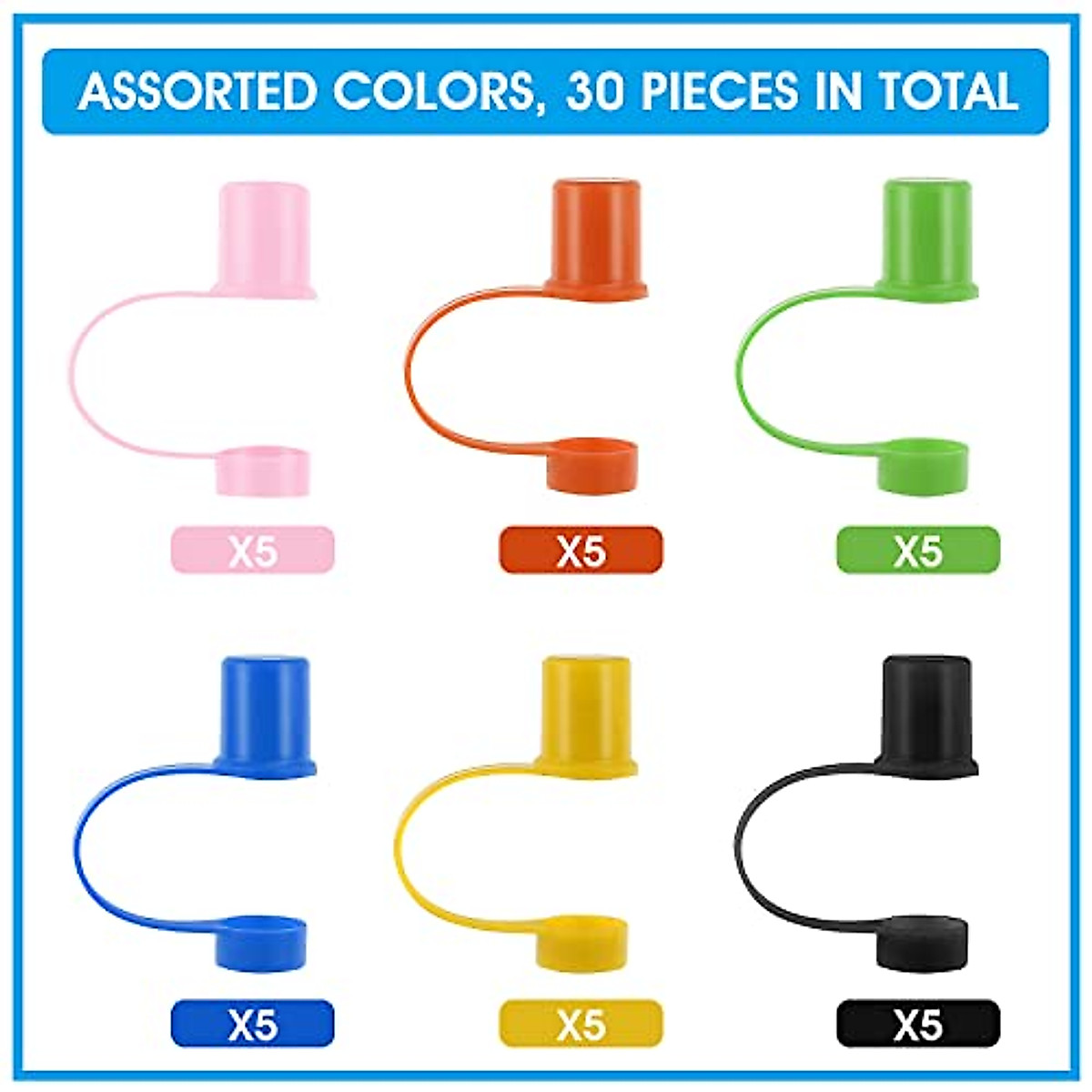 Prasacco 30 Pieces Straw Tips Cover, Colorful Plastic Drinking Straw Caps Reusable Drinking Straw Lids Straw Plug Drinking Dust Cap Drinking Straw Caps for 9 mm（0.35inch） Straws（6 Colors） (30 PCS)