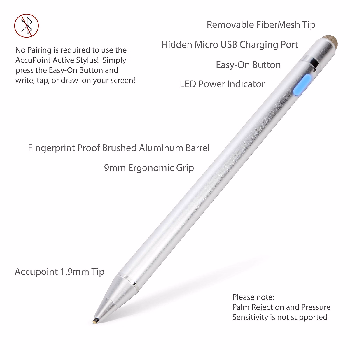 BoxWave Stylus Pen Compatible with Dell Latitude 7320 2-in-1 - AccuPoint Active Stylus, Electronic Stylus with Ultra Fine Tip for Dell Latitude 7320 2-in-1 - Metallic Silver