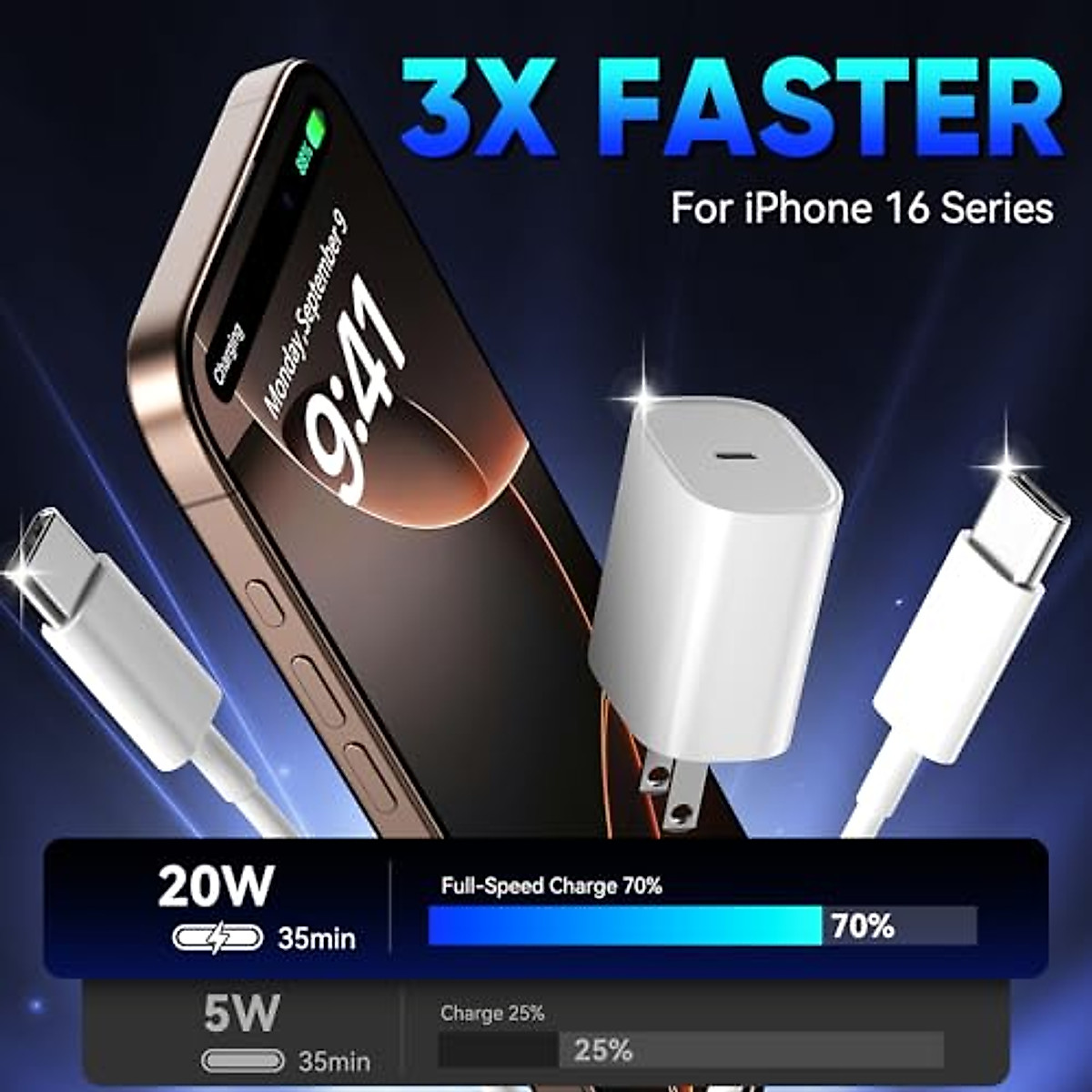 Phone 16 15 Pro Charger Fast Charging, 20W USB C Charger Block with 6ft Long USB C Charging Cable Cord for Phone 16/16 Pro/16 Pro Max/16 Plus/15/15 Pro/15 Pro Max/15 Plus,i-Pad, Galaxy S24-White