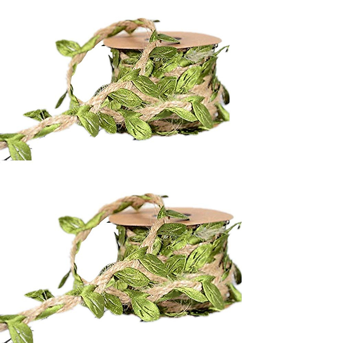 Amlrt 2 packs Natural Jute Twine, 5MM Burlap Leaf Ribbon Artificial Vine Green Leaves Wedding Home Garden, Perfect Braided Decorated Vine for Art & Crafting Home Packing Decoration and any Party Décor