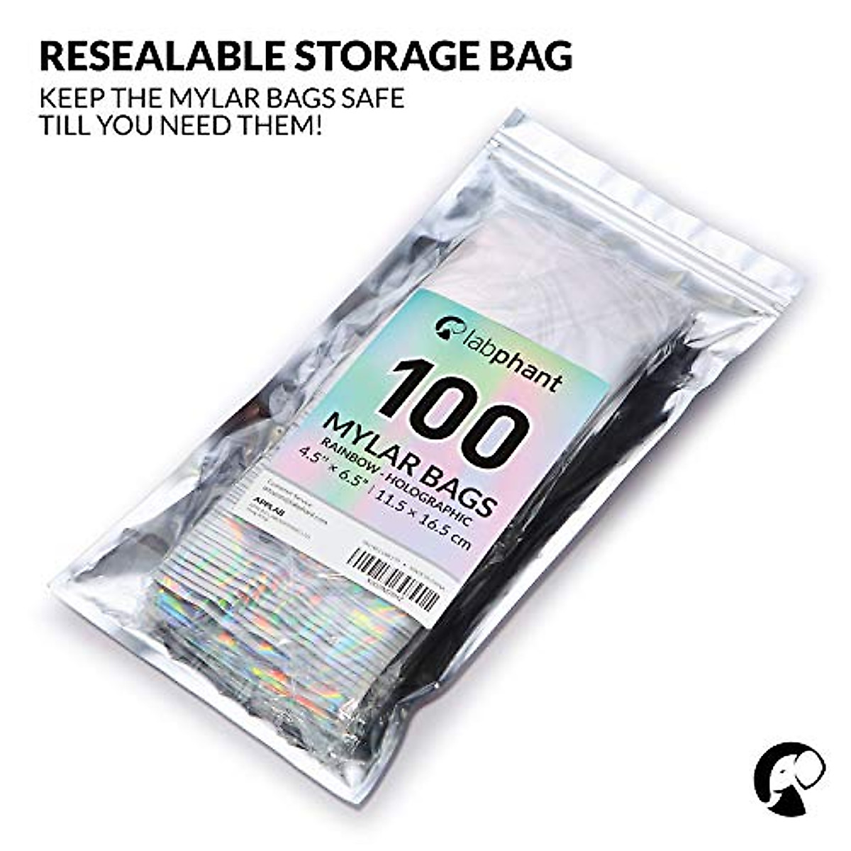 Mylar Bags with Ziplock 4.5" x 6.5" | 100 Bags | Rainbow Holographic | Sealable Heat Seal Bags for Candy and Food Packaging, Medications and Vitamins | For Liquid and Solids (4.5" x 6.5")