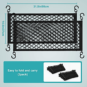 Raynesys Heavy Duty Wagon Cargo Net, Double-Layer Wagon Accessories for Beach Wagons Carts, Elastic Storage Organizer Net with Hook, 31.5in x 14.5in, 2 Pack