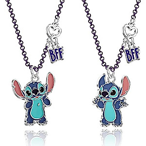 Disney Girls Stitch BFF Necklace Set - Best Friends Necklaces w/BFF & Stitch Charm - BFF Necklaces - Officially Licensed
