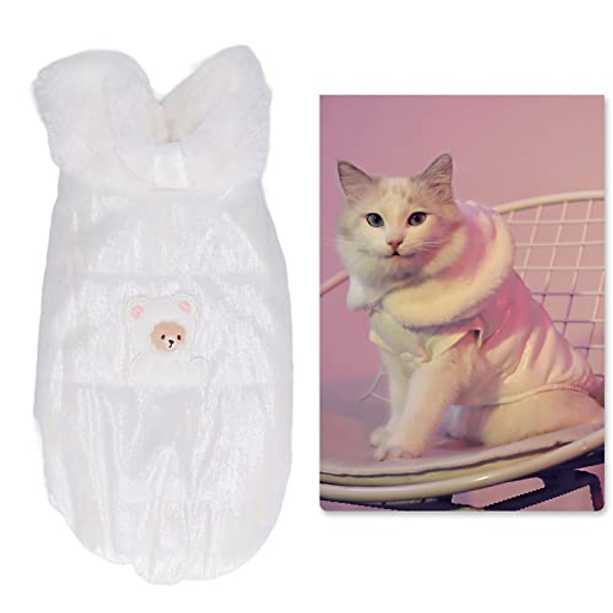 Cat Winter Coat, Pet Cold Weather Clothes with Fur Collar for Small Puppy Dog Clothes Cat Puppy Kitten Clothes M