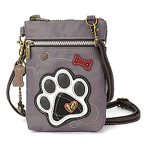 Chala Group Chala Handbags Paw Print Venture Cellphone Crossbody Handbag RFID Protected Dog Mom, Gray