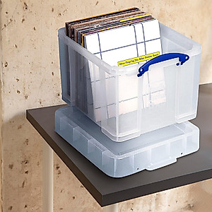 Really Useful Box 35 Liters Transparent Storage Container with Snap Lid and Clip Lock Handle for Lidded Home and Item Storage Bin