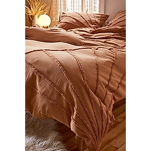 3 Pieces, Queen Size, 300 TC, Pure Washed Percale Cotton Down Comforter Cover with Zip Closure | Ultra Soft & Lightweight, Easy Care Bedding Set of 1 Tufted Duvet Cover + 2 Pillow Covers - Terracotta