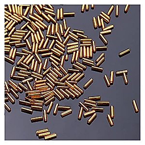 NHBT YU 12/0 Multi Size Czech Spacer Glass Tube Bugles Beads for Necklace Bracelets Gold Silver Loose Beads DIY Jewelry Making 10g T87 (Color : Goden Color, Size : 2x4mm 480Pcs)