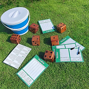 Giant Wooden Set of 6 Yard Dice with Yardkle and Yardzee Scoreboard-Yard Outdoor Games for Adults and Family Giant Lawn Games-Choose Your Set