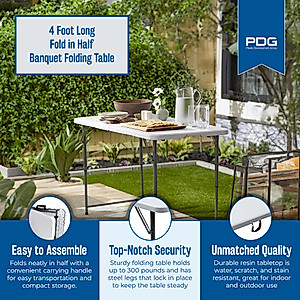 Plastic Development Group 4 Foot Long Bi Foldable Utility Garage Sale Event or Dining Banquet Multipurpose Folding Table with Carrying Handle, White