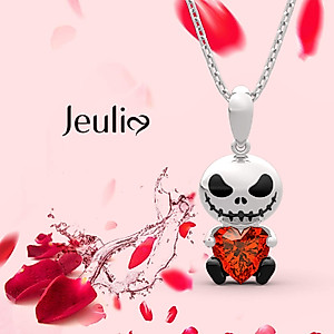 Jeulia Hug Me Love Confession Skull Heart Cut Sterling Silver Necklace for Women Wife Girlfriend Engagement Wedding Anniversary or Birthday Christmas With Jewelry Box (Red)