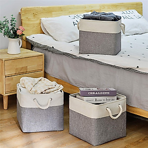 FAGlSAK Large Foldable Storage Bin 13" X 13" Storage Basket Organizer Basket Shelf Cube with Sturdy Cotton Carry Handles for Baby Nursery Closet Shelves Organization (White&Grey, Set of 3)