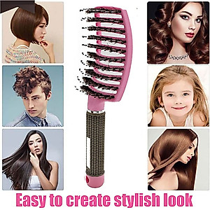 Vented Curved Boar Bristle Hair Brush Paddle Brush for Blow Drying, Anti-frizz Detangling Brush Styling Hairbrush Comb for Curly Fine Wavy Natural Tangled Hair, Wet or Dry Use