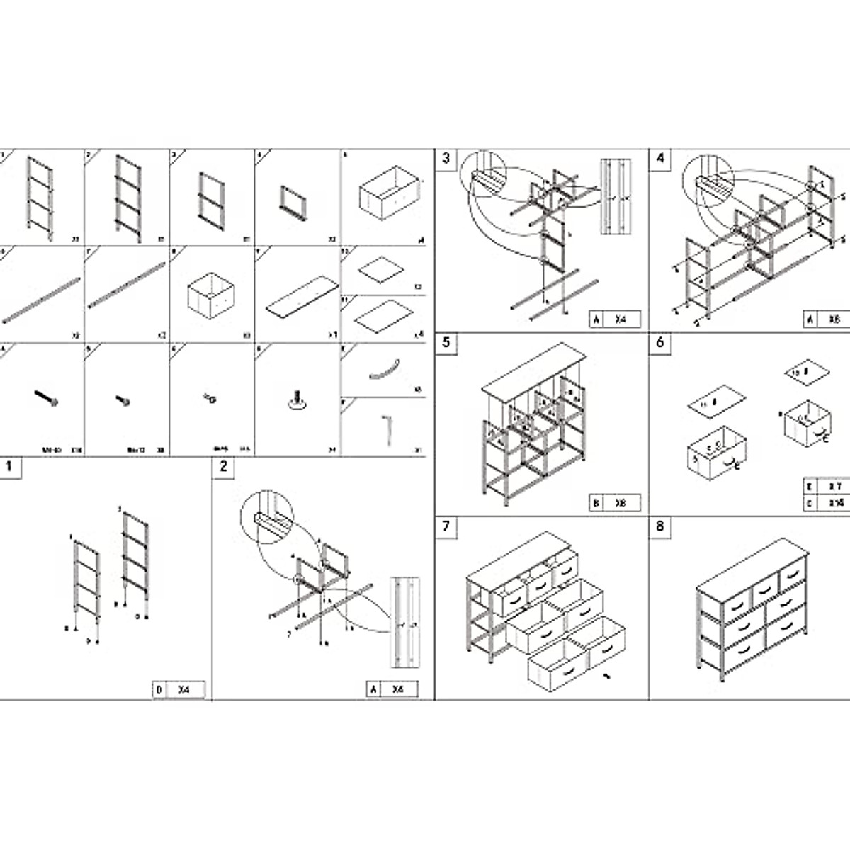 AZL1 Life Concept Storage Organizer 7-Drawer Closet Shelves, Sturdy Steel Frame Wood Top with Easy Pull Fabric Bins for Clothing, Dark Grey