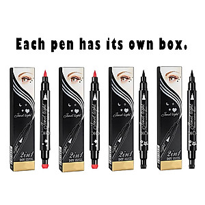 Red & Black Liquid Eyeliner and Heart Star Stamp Set│4 PCs Winged Eye Liners and Fun Shapes Stamps, Dual ended 2-in-1 Eye Makeup Pen