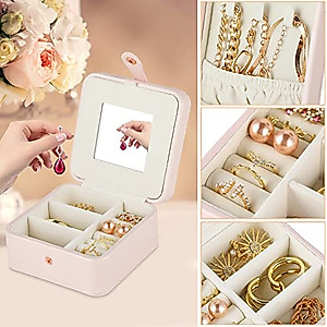 DQUTAR Travel Jewelry Box with Mirror, PU Leather Mini Jewelry Travel Case for Women Girls, Small Portable Jewelry Organizer for Rings Earrings Necklaces Bracelets