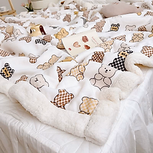 HOKMAH Premium Sherpa and Fleece Plush Blanket, Cute Aesthetic Fleece Blanket Throw. Kawaii Blankets for Travel Camping Chair Sofa (Brown,40x60)