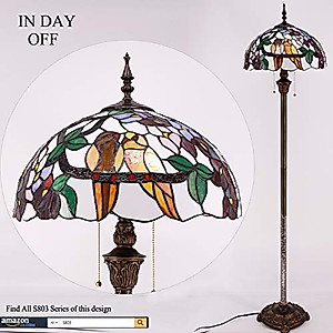 WERFACTORY Tiffany Floor Lamp Red Amber Tulip Flower Stained Glass Standing Reading Light 16X16X64 Inches Antique Pole Corner Lamp Decor Bedroom Living Room Home Office S030 Series