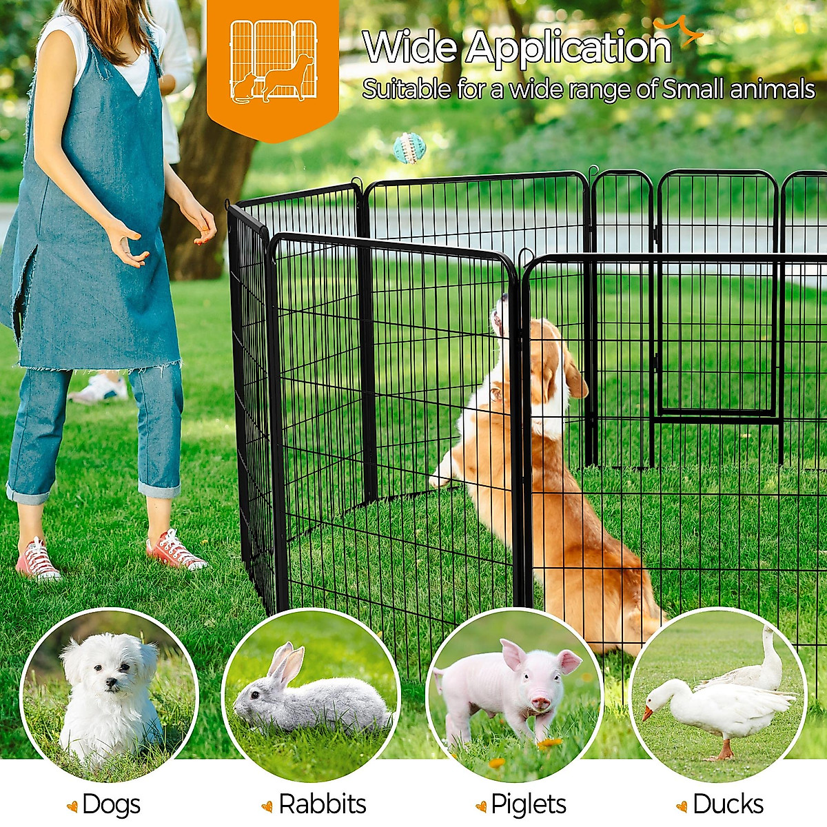 Topeakmart 32 Panels Pet Dog Pen 40 inch Height Heavy Duty Foldable Metal Portable Puppy Exercise Pen Barrier Cat Chicken Rabbit Fence with Door Indoor Outdoor Black