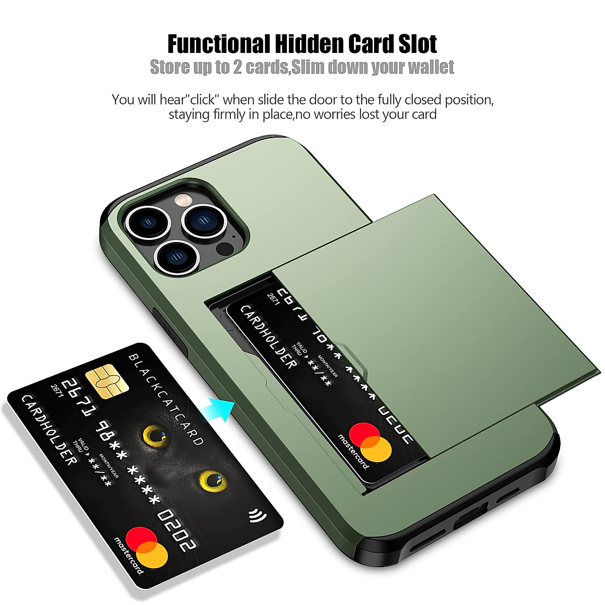 Nvollnoe for iPhone 13 Pro Max Case with Card Holder Heavy Duty Protective Dual Layer Shockproof Hidden Card Slot Slim Wallet Case for iPhone 13 Pro Max for Women&Men(Green)