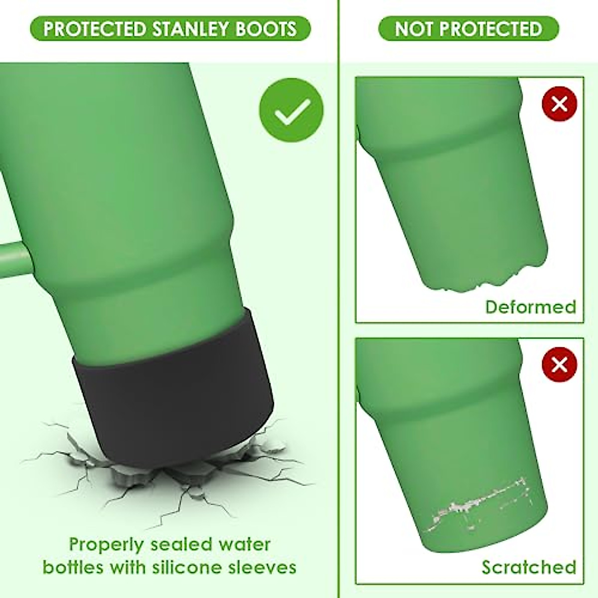 Elevate 2 Pcs Silicone Boot for Stanley Quencher 40oz, 30oz Tumbler with Handle and Stanley IceFlow 20oz, Anti-Slip Protective Water Bottle Bottom Cover for Hydro Sport Flask Bottle 12oz-24oz (Black)