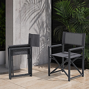 Soleil Jardin Outdoor Folding Director Chair Set of 2, Aluminum Portable Dining Chair Beach Chair for Camping Picnic Garden, Dark Grey Frame