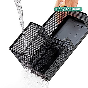 Yunqing Black Mesh Pen Holder - Multipurpose Mesh Desk Organizers Large Capacity Office Supplies with Sticky Notes Holder and 3 Compartments 4 Non-slip Mats Easy Storage Suitable for School, Home