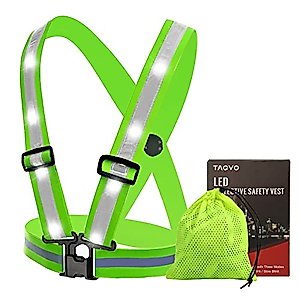 TAGVO LED Reflective Safety Vest with Storage Bag, USB Charging LED Reflective Vest, Night Light up Vest, Adjustable Elastic Running Gear Reflector Straps for Sports Outdoor Cycling Walking Working